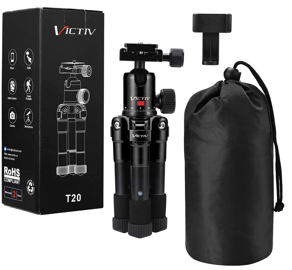 Tabletop Tripod, 20 inch Portable Desktop Mini Tripod for Camera with 360 Degree Ball Head, Aluminum Small Travel Tripod, Compatible with DSLR Camera/Video Camcorder/Cell Phone/Spotting Scope (Black)