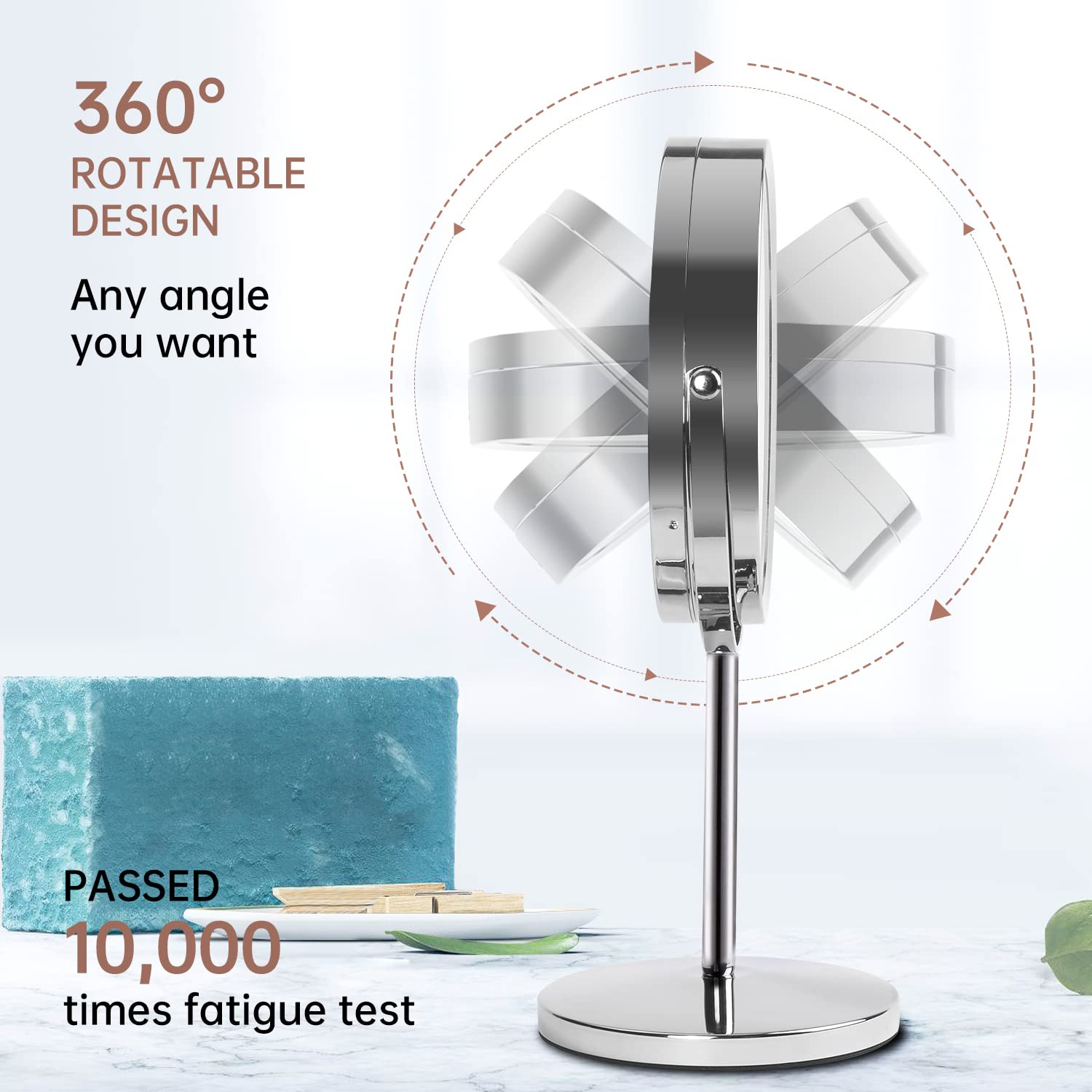 YYAMEA 7" Lighted Makeup Mirror, 10X Magnifying Vanity Mirror Double Sided, Round Standing 360° Rotation Cosmetic Mirror for Bedroom Bathroom Office…