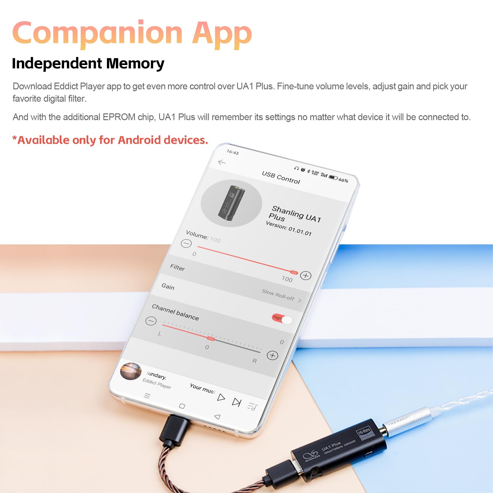 SHANLING UA1 Plus Headphone Amplifier, Portable USB DAC/AMP,Dual 43131 DAC,CT701 USB Receive Chip,Support Up to 768kHZ/32bit,DSD256,80mW@32Ω Output,Android app Control (Black)
