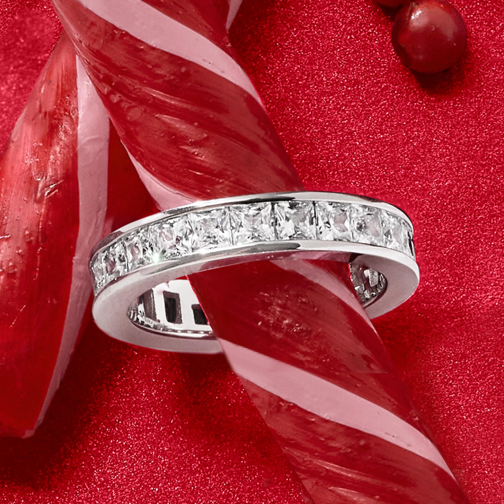 Ross-Simons 3.00 ct. t.w. Princess-Cut CZ Eternity Band in Sterling Silver. Size 8