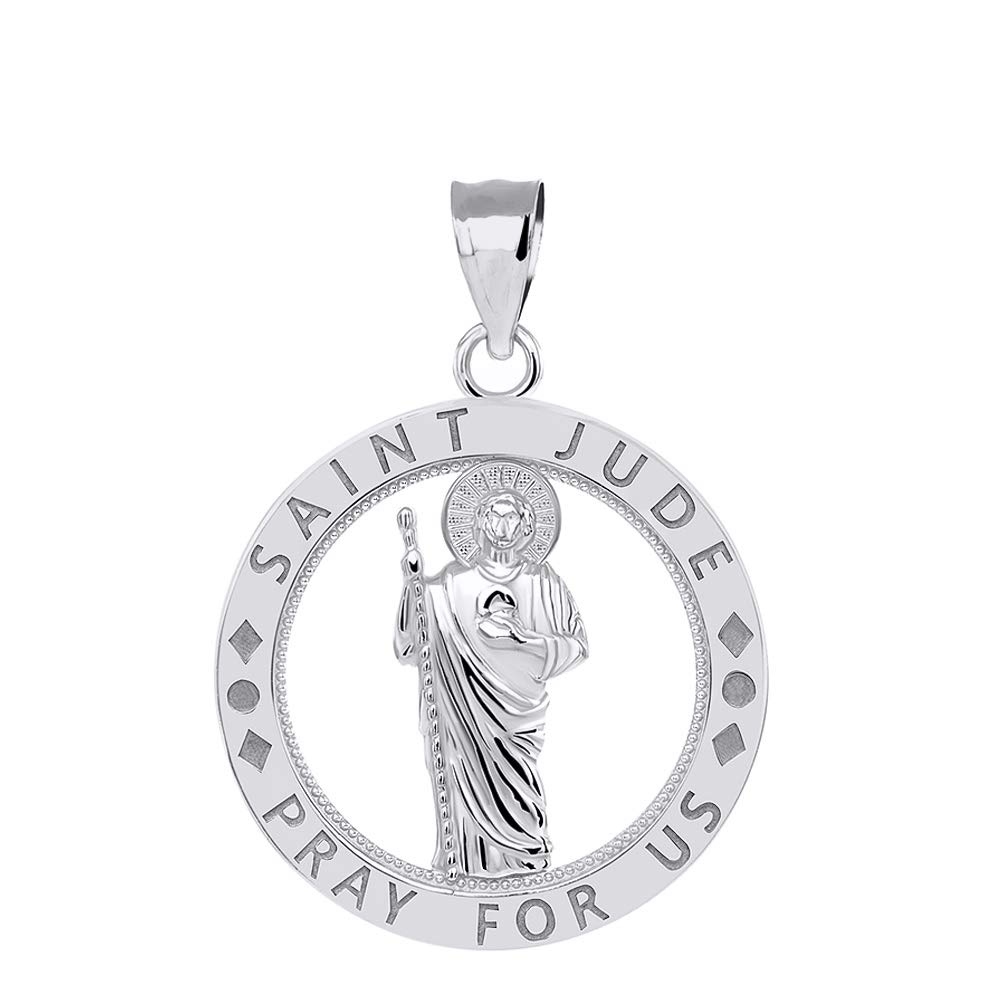 Sterling Silver Saint Jude Pray for Us Charm Round Pendant