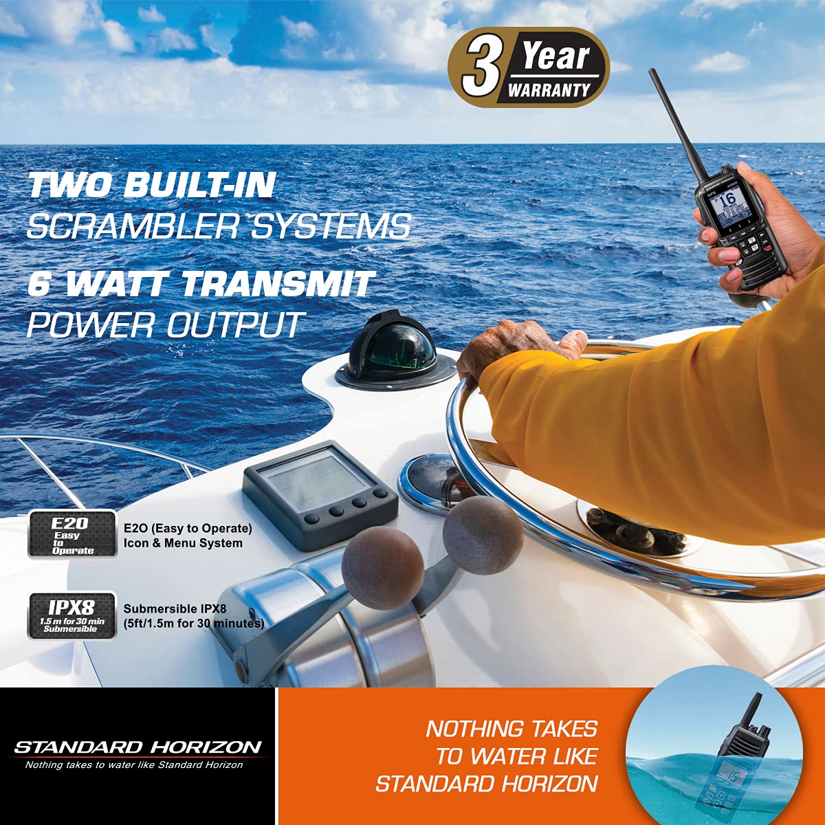 STANDARD HORIZON HX890BK VHF-HH, 6 Watt, w/GPS&FM Rcvr
