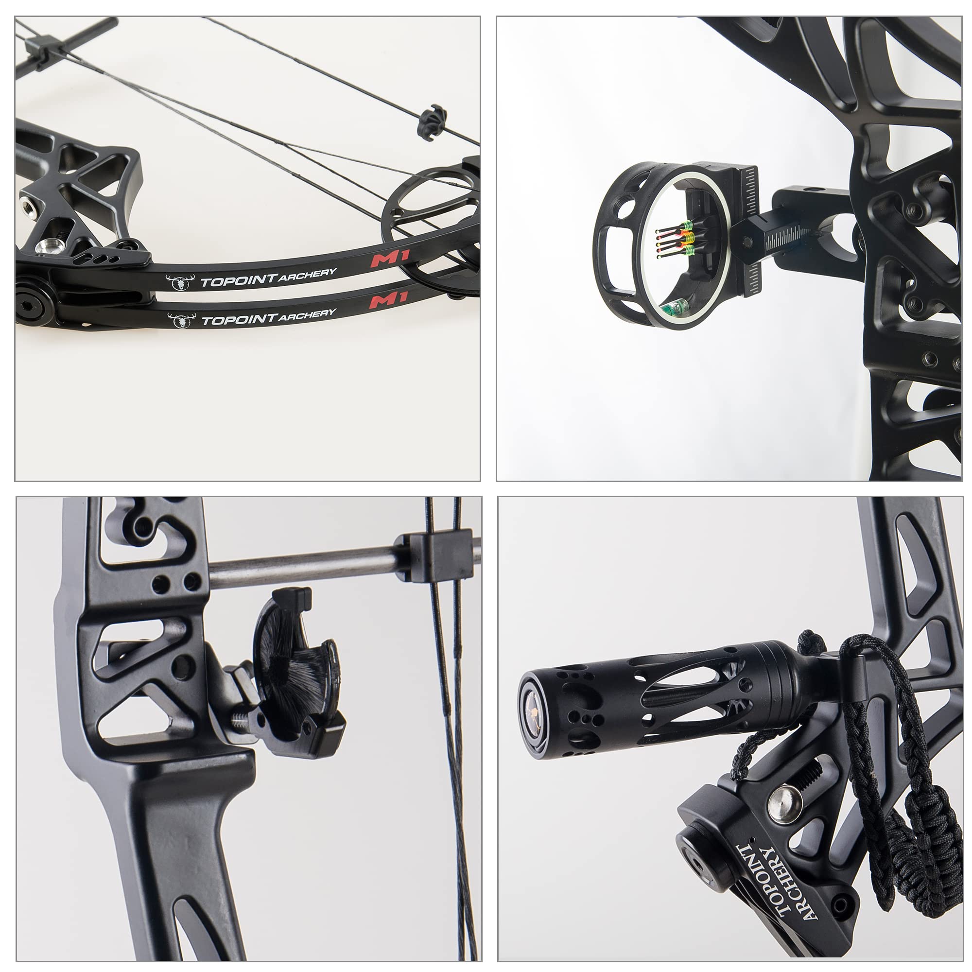 TOPOINT ARCHERY Compound Bow Package M1, 19”-30” Draw Length,19-70Lbs Draw Weight,320fps IBO,Gordon Composites Limbs,Limbs Made in USA (Black)