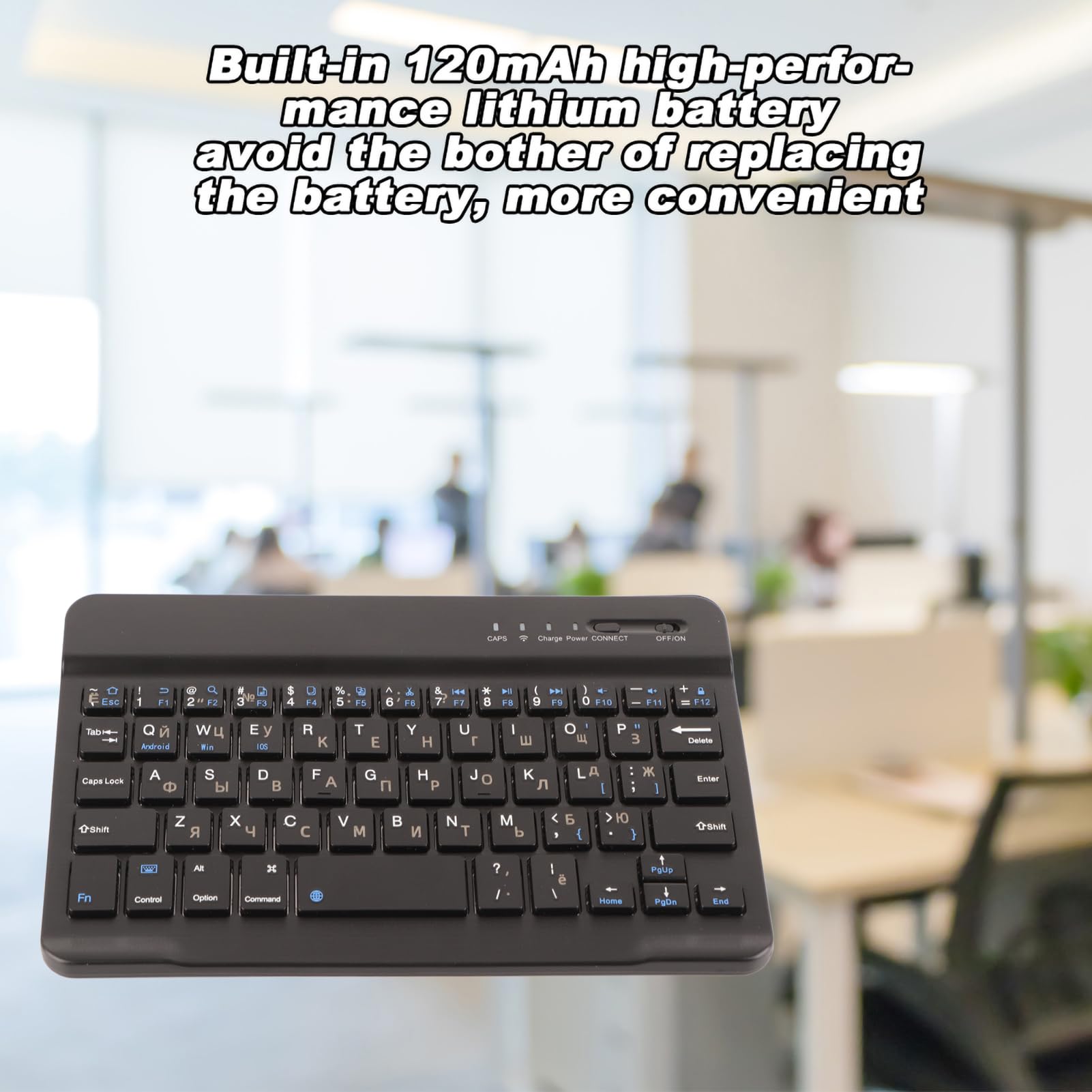 Tosuny USB Keyboard with Russian English, 7 Inch Rechargeable Thin Wireless Computer Keyboard, Bluetooth Keyboard for Andriod for Win for iOS