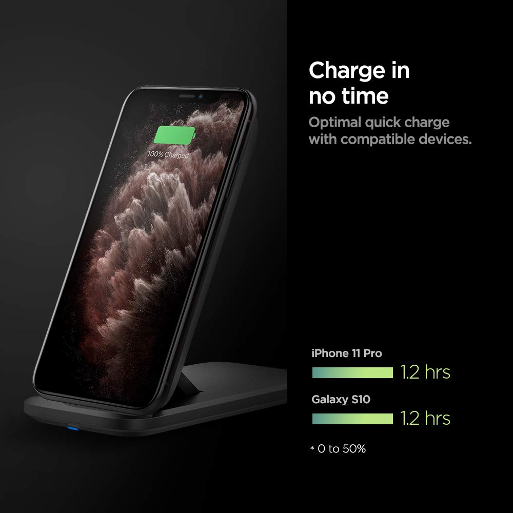 Spigen Wireless Charger, Qi Certified 15W Convertible Wireless Charging Stand & Pad Fast Charge for iPhone 13 Pro Max 12 11 Pixel 6 Pro Galaxy S22 Ultra Plus S21 FE S20 Note 20 Z Fold (No AC Adapter)