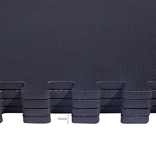 Signature Fitness Puzzle Exercise Mat with EVA Foam Interlocking Tiles, Black, 1/2” Thick, 36 Tiles, 144 Sq Ft