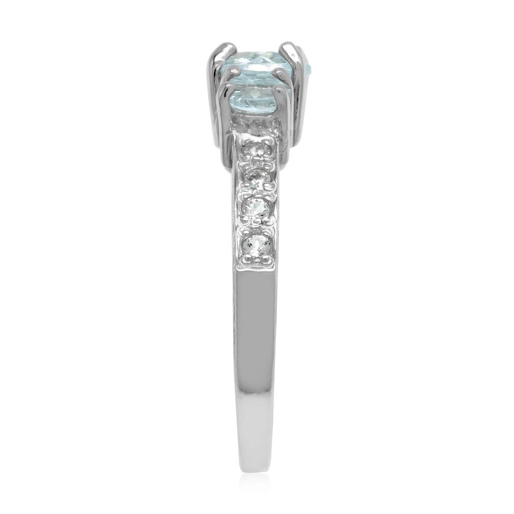 Silvershake 1.09ct. 3 Stone Genuine Blue Aquamarine White Gold Plated 925 Sterling Silver Ring Size 7
