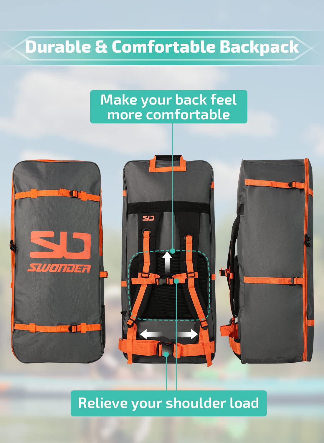 Swonder 11'6" Inflatable Stand Up Paddle Board, Heavy Duty Paddleboard for Adults and Kids, 300lbs High-Capacity SUP with Premium Accessories inc. Air Pump, Paddles, Leash, Backpack