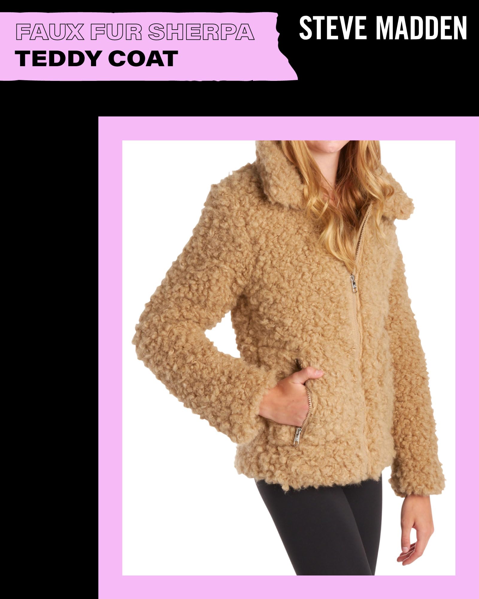 Steve Madden Girls' Jacket – Zip Up Sherpa Fleece Sweatshirt Jacket – Casual Teddy Coat for Girls (4-16), Size 7-8, Taupe