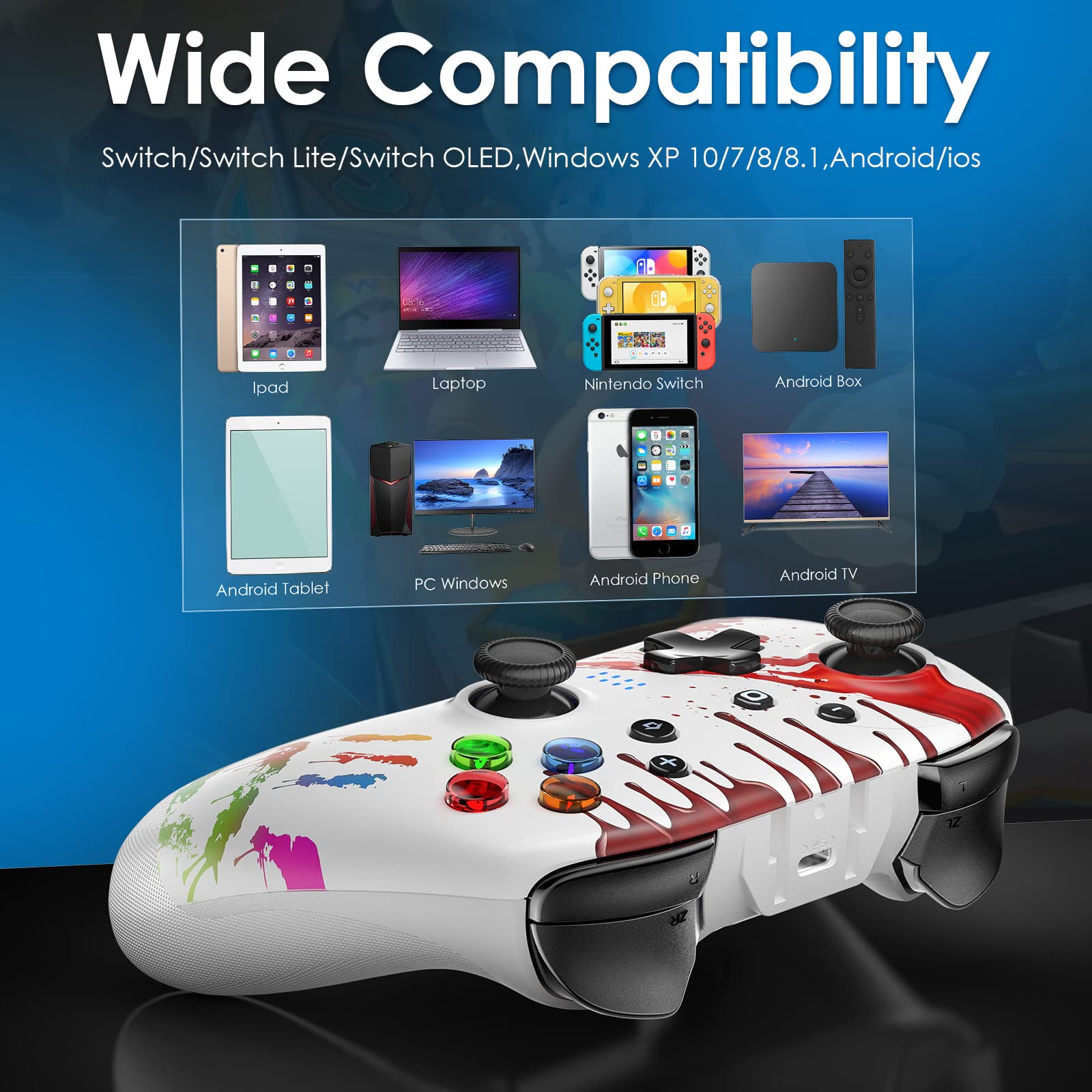 REDSTORM 2.4g Wireless Game Controller for Windows PC,Android,Switch,Steam Deck, PC Gaming Controller with 4 Programmable Buttons, Dual Vibration, Turbo, Motion Control, LED Light