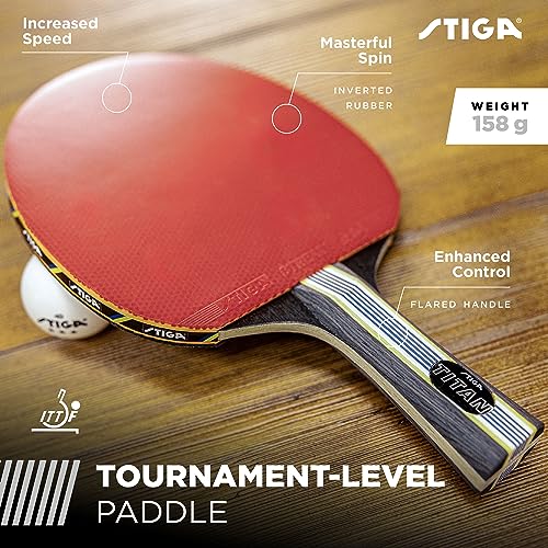 STIGA Titan Performance Ping Pong Paddle - 5-ply Ultra-Light Blade - 2mm Premium Sponge - Flared Handle for Premium Grip - Performance Table Tennis Racket for Advanced Play