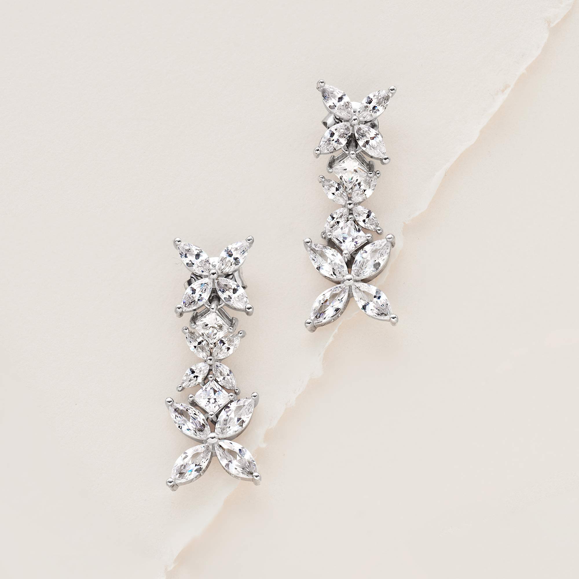 Ross-Simons 4.80 ct. t.w. Princess-Cut and Marquise CZ Floral Drop Earrings in Sterling Silver