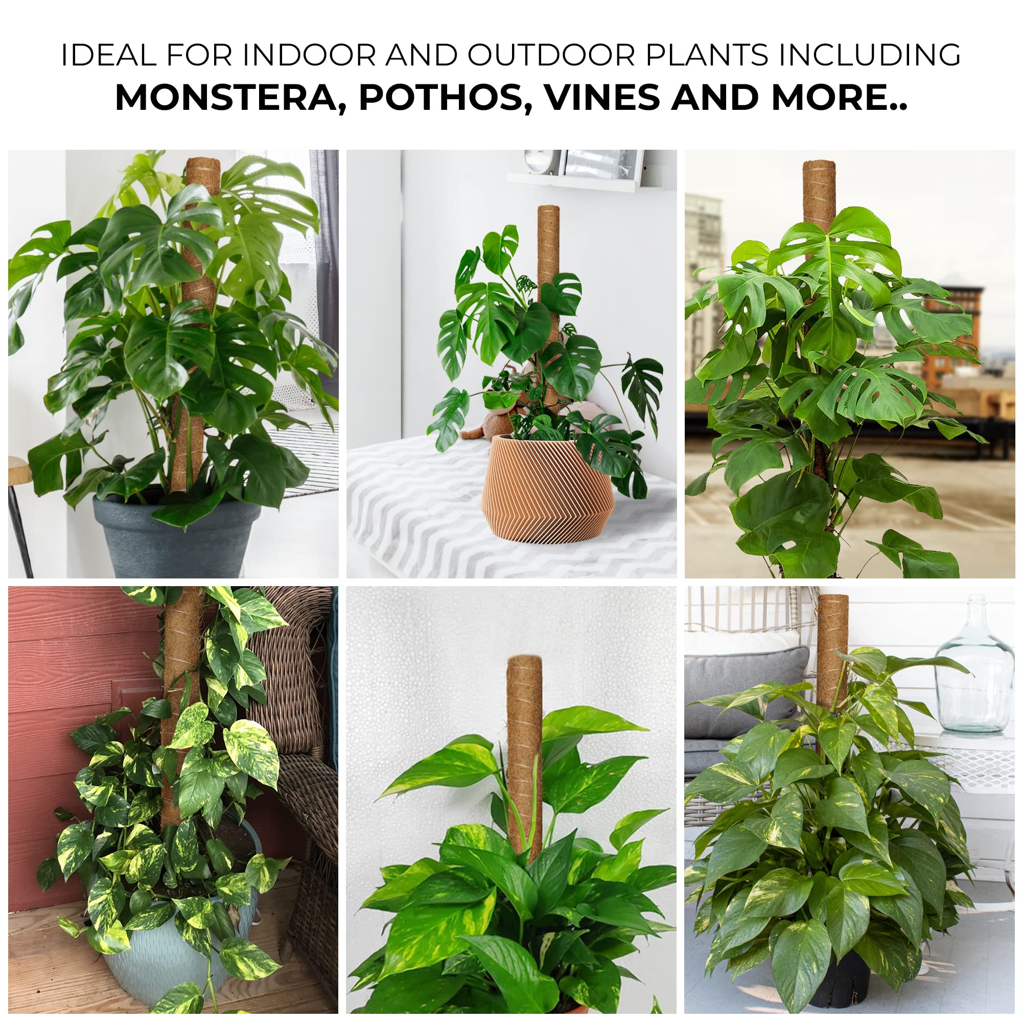 Voorjaar Moss Poles for Climbing Plants Monstera, 27 Inches 2 Pcs Indoor Plant Stakes to Support Upward Growth - Extendable 16" Coco Coir Poles with 4 Jute Strings and 10 Plant Labels