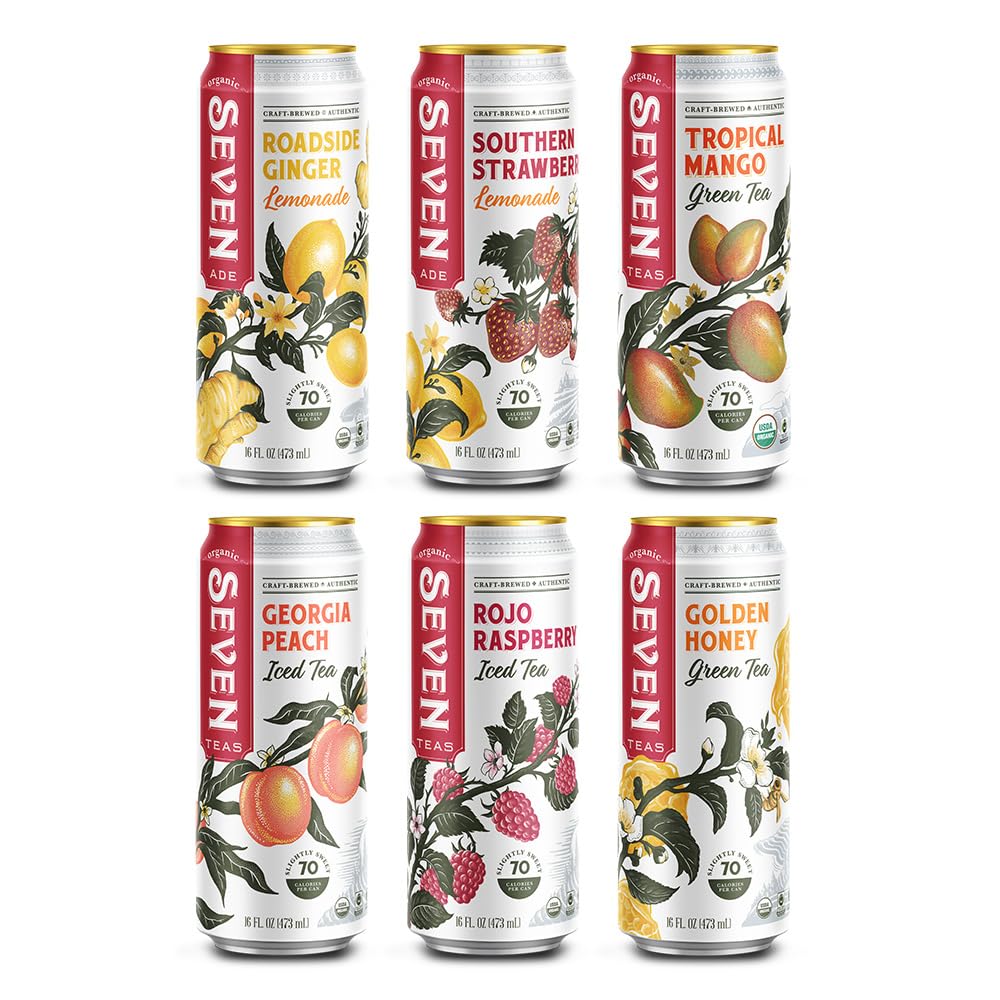 SevenTeas Roadtrip Variety Pack, 16 OZ (Pack of 12 Cans), Organic Iced Tea and Lemonade