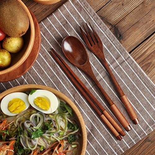 VENOAL Soup ladle Wooden tableware fork spoon chopsticks solid wood long handle spoon chopsticks portable tableware