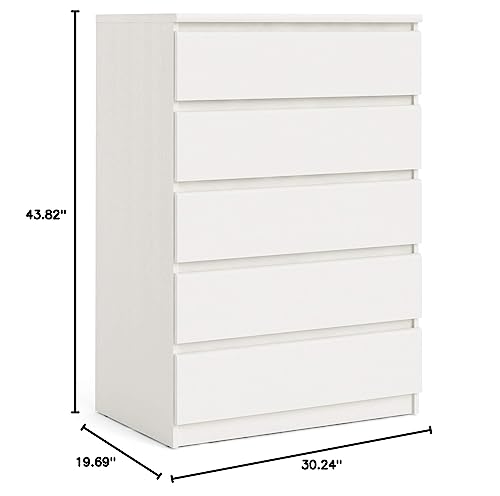 Tvilum 5 Drawer Chest, White Wood Grain