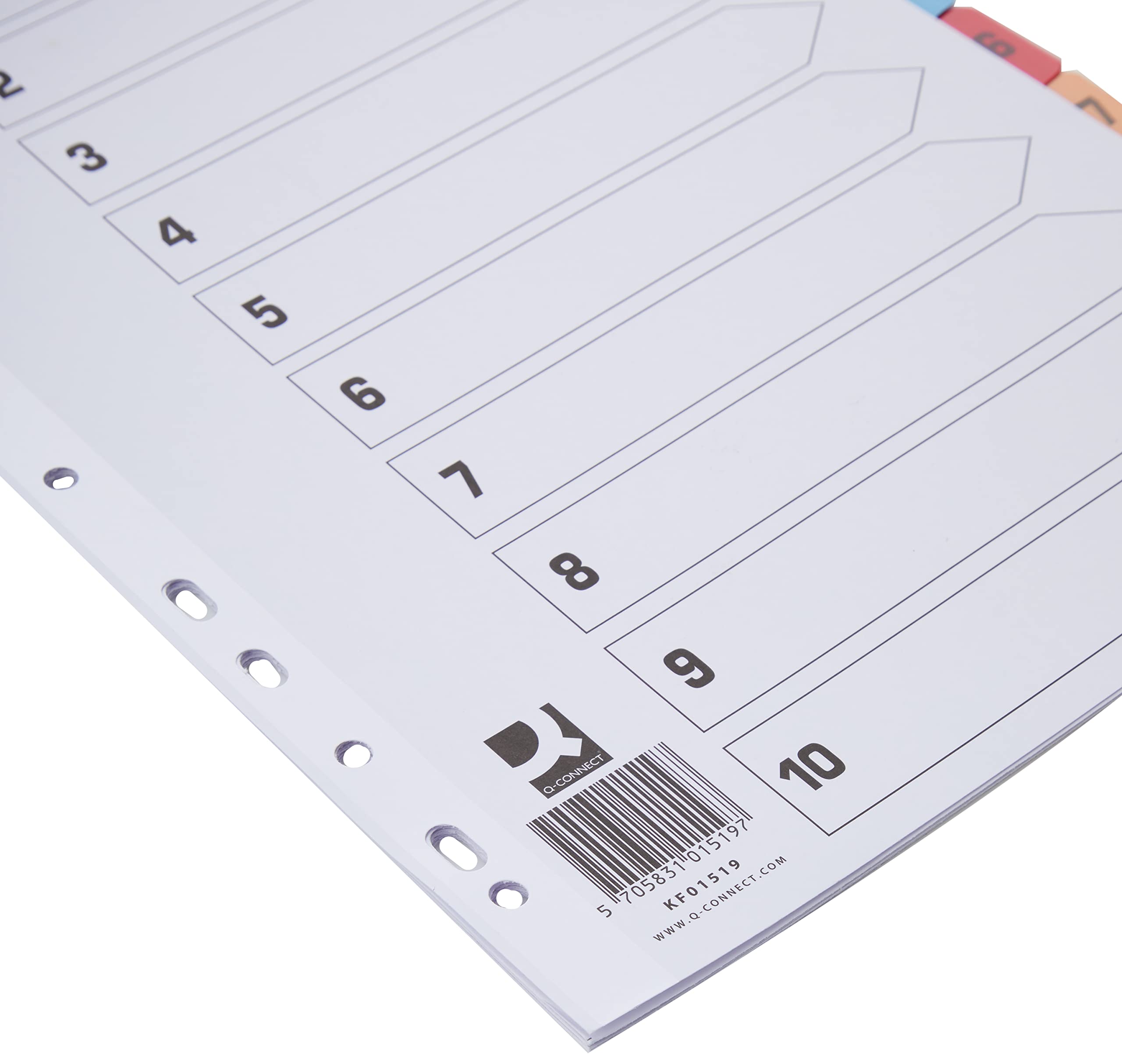 Q-Connect KF01519 Index Reinforced Multi-Colour 1-10 Numbered Tabs