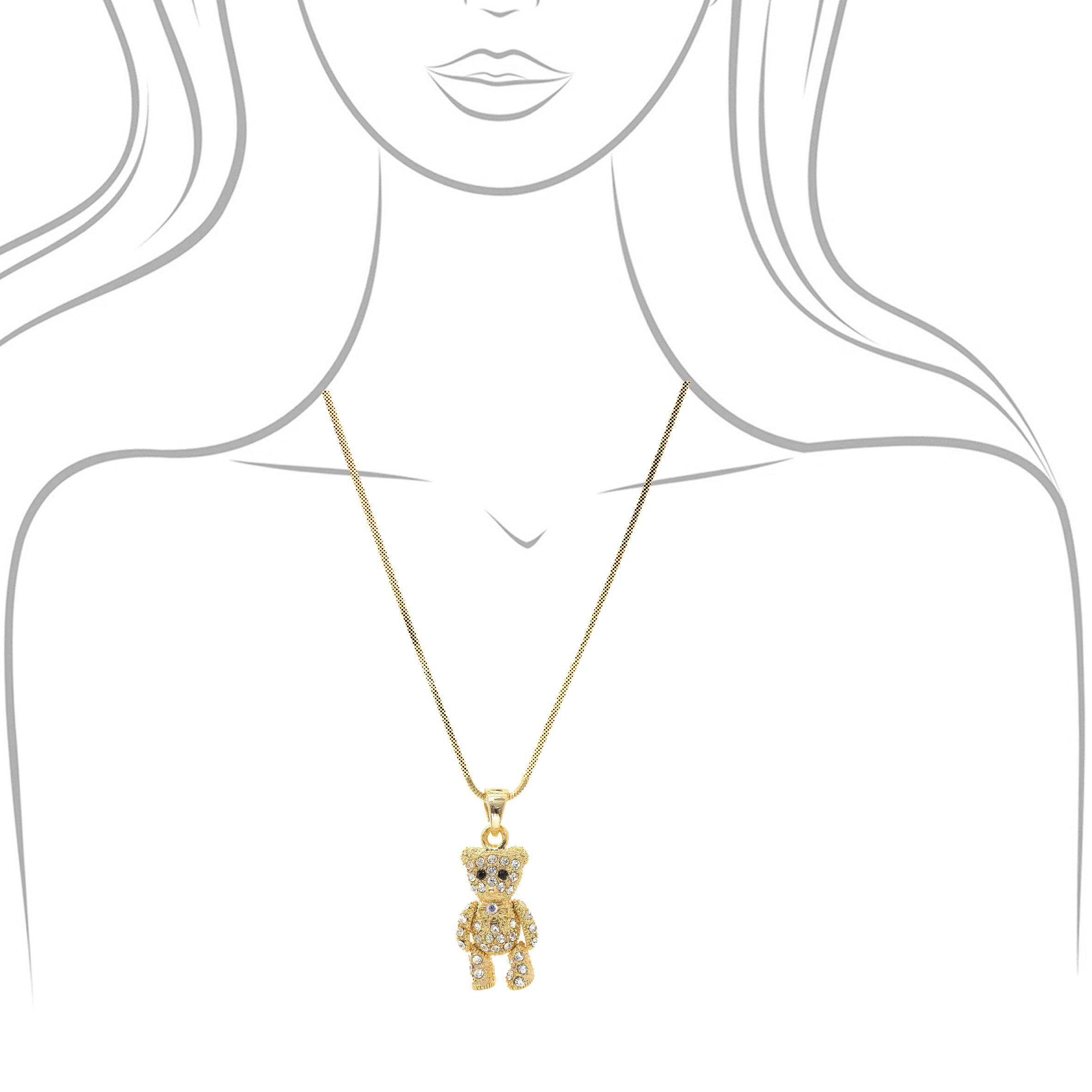 Spinningdaisy Cuddly Crystal Moveable Teddy Bear Necklace Gold