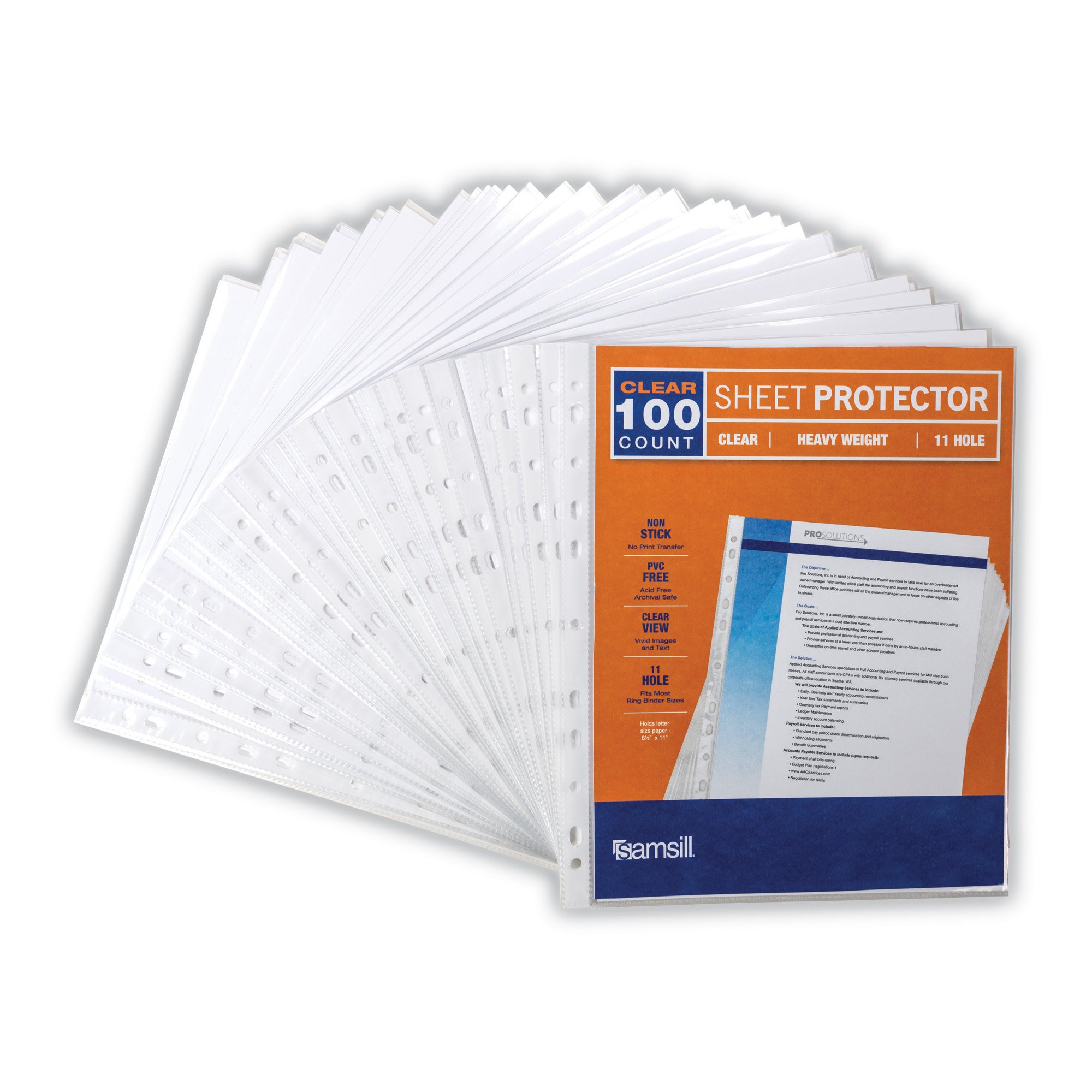 Samsill 50 Pack Standard Weight 11 Hole Clear Sheet Protectors, Acid Free Archival Safe, 8.5 x 11 inches, Top Loading