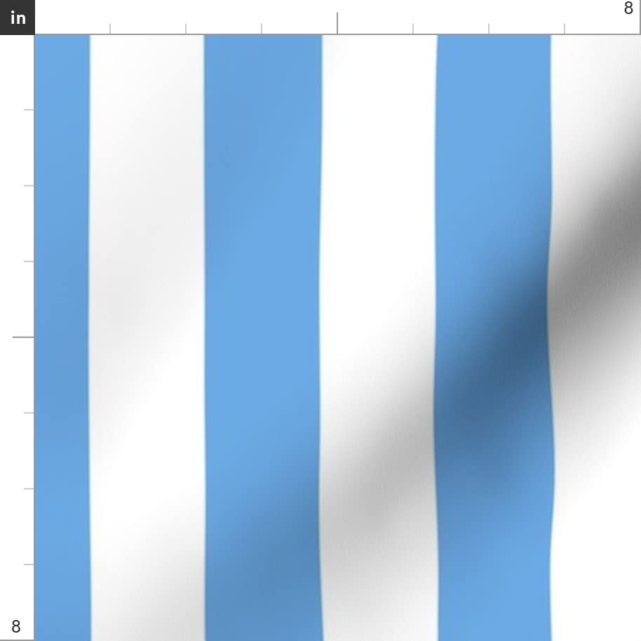 Spoonflower Fabric - Coastal Beach Blue White Cabana Hut Tent Stripes Retro Large Scale Printed on Basketweave Cotton Canvas Fabric by The Yard - Upholstery Home Decor Bottomweight