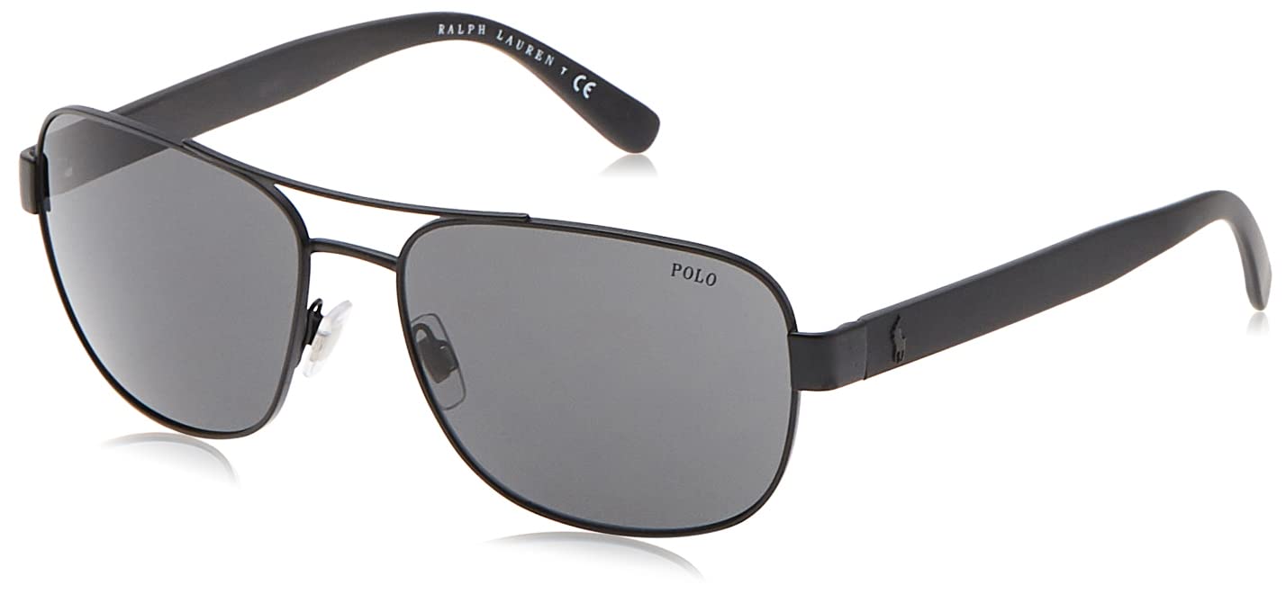 Polo Ralph Lauren Mens PH3101 Square Sunglasses, Matte Black/Dark Grey, 60 mm