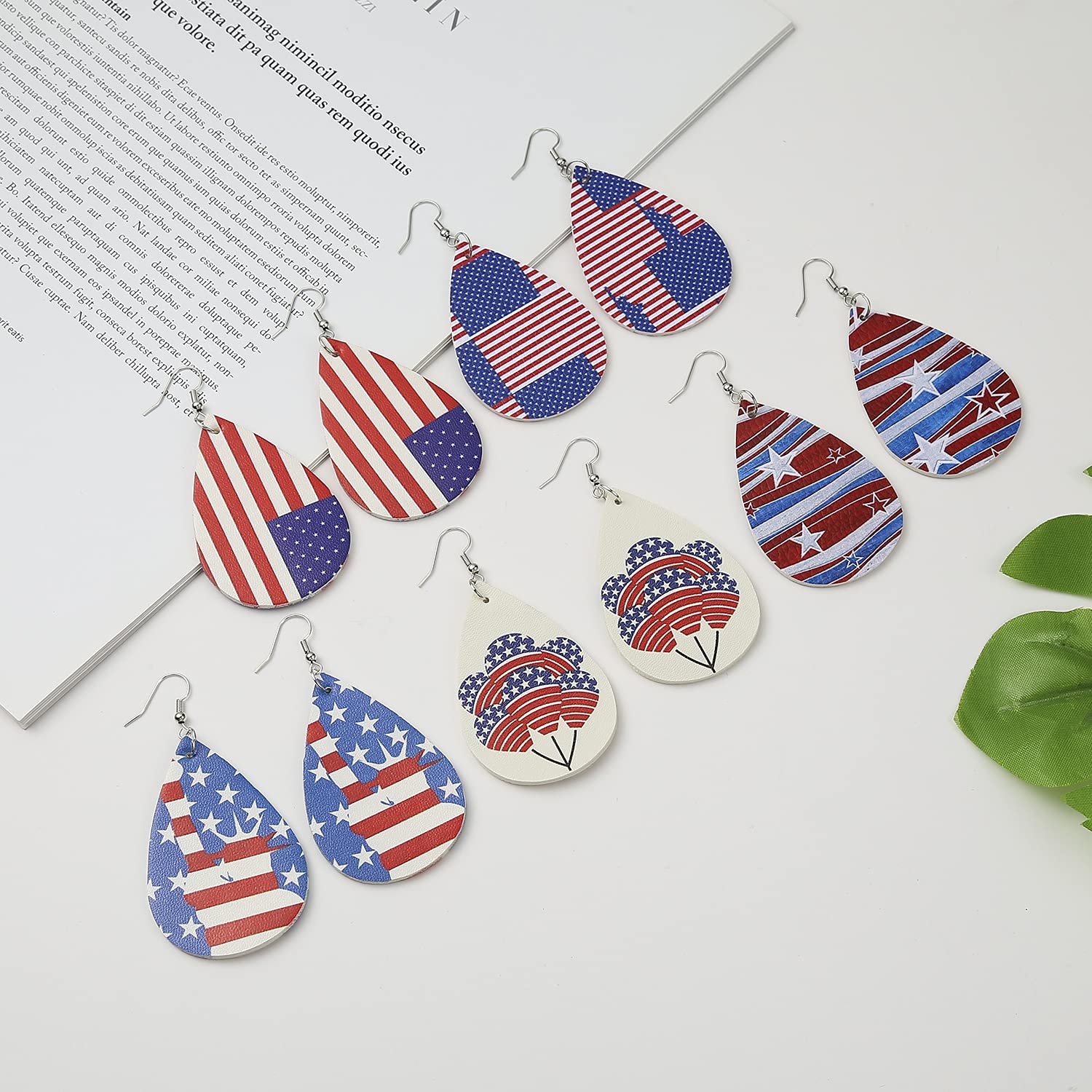 Starain 16 Pair Faux Leather Earring for Women Lightweight Teardrop Leather Dangle Earring Leaf Drop Earring Set