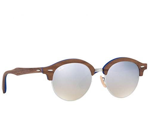 Ray-Ban Rb4246m Clubhouse Wood Round Sunglasses, Silver/Gradient Brown Mirrored Silver, 51 mm