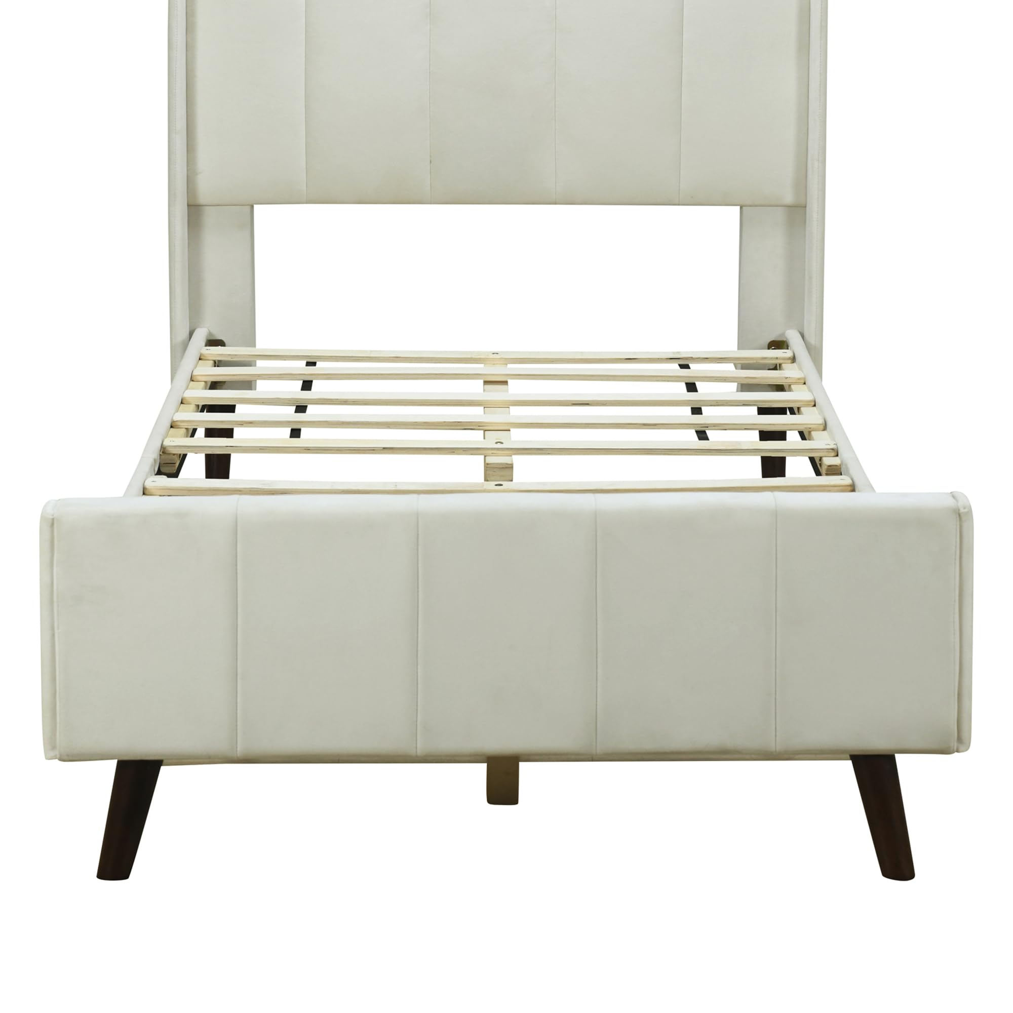 Twin Size Bed Frame,Velvet Upholstery with Headboard and Support Board,No Springs,Non-Slip and Noiseless, Easy Assembly,Beige