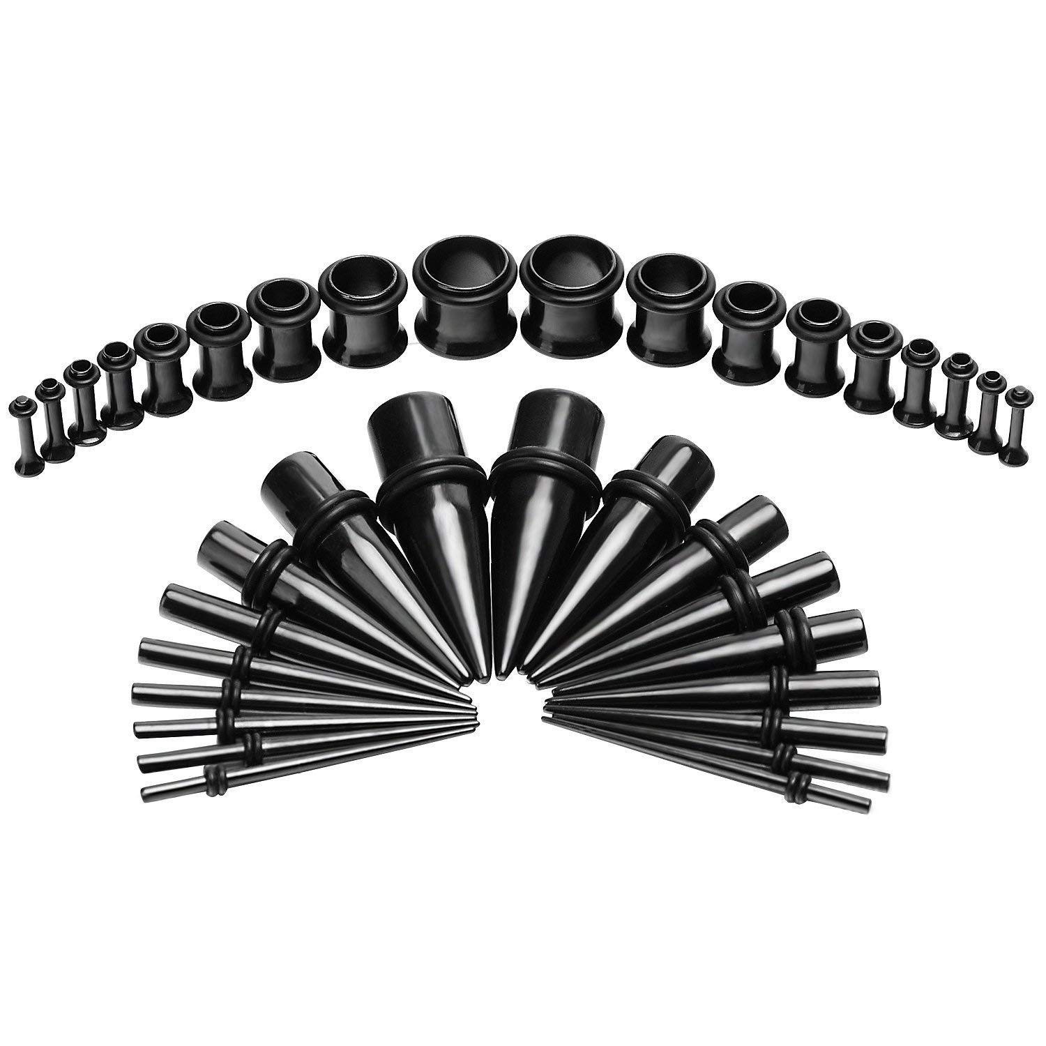 SUPTOP 36pcs Lot Ear Tapers Stretching Kit Surgical Stainless Steel Taper O Ring Ear Tunnels Ear Stretching Ear Gauges Tools Tapers and Plugs Set 14G-00G