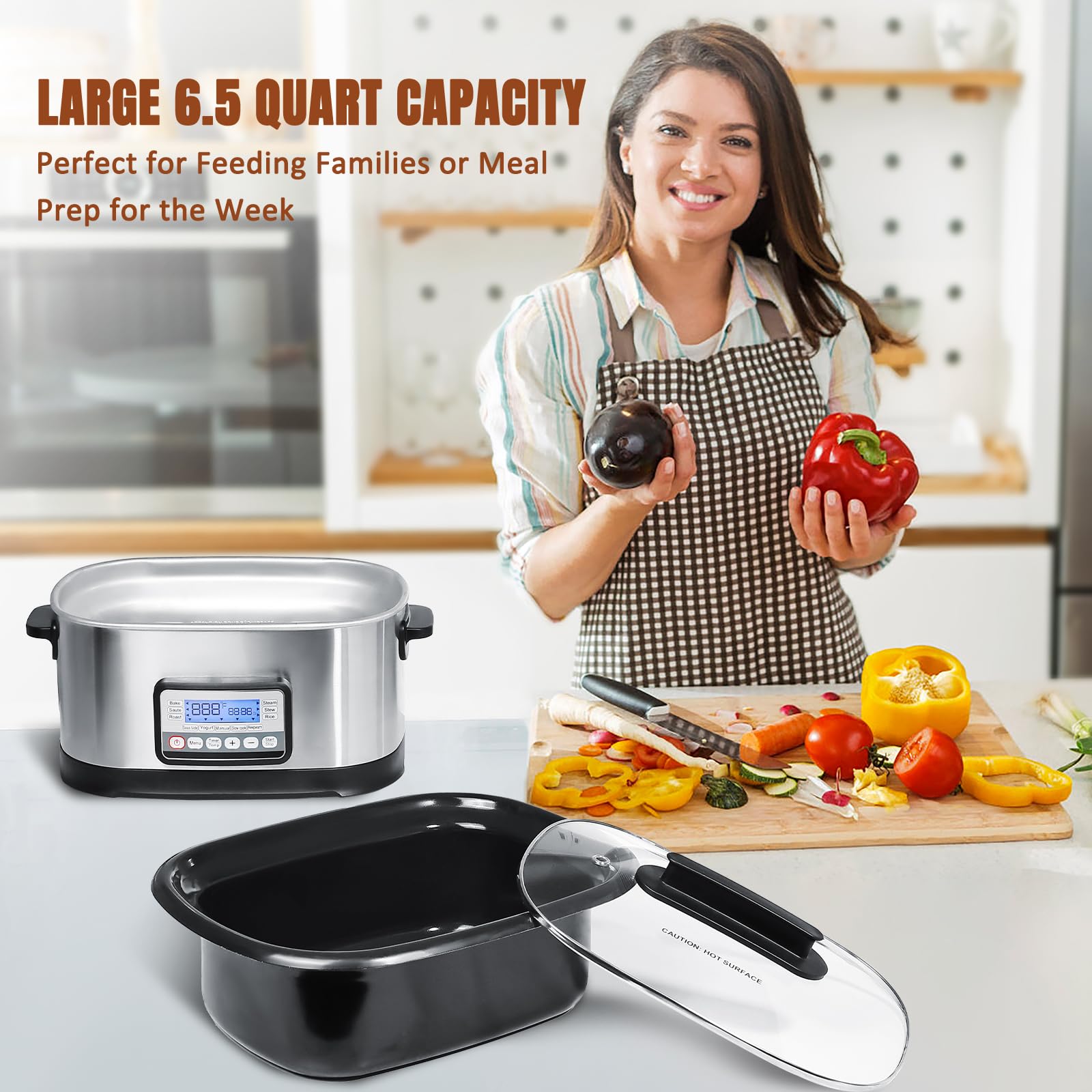 spoonlemon 6.5Qt 11-in-1 Multi Cooker, Digital Programmable Slow Cooker With Bake, Sauté, Roast, and Sous Vide functions, 1500W Timer&Temp Control,Dishwasher Safe Lid&Nonstick Inner Pot