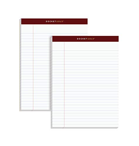 TOPS Docket Gold Writing Pads with 100 Sheets, 8-1/2" x 11-3/4", White Paper, Perforated, Legal Rule, 100 Sheets, 2 Pack (63998)