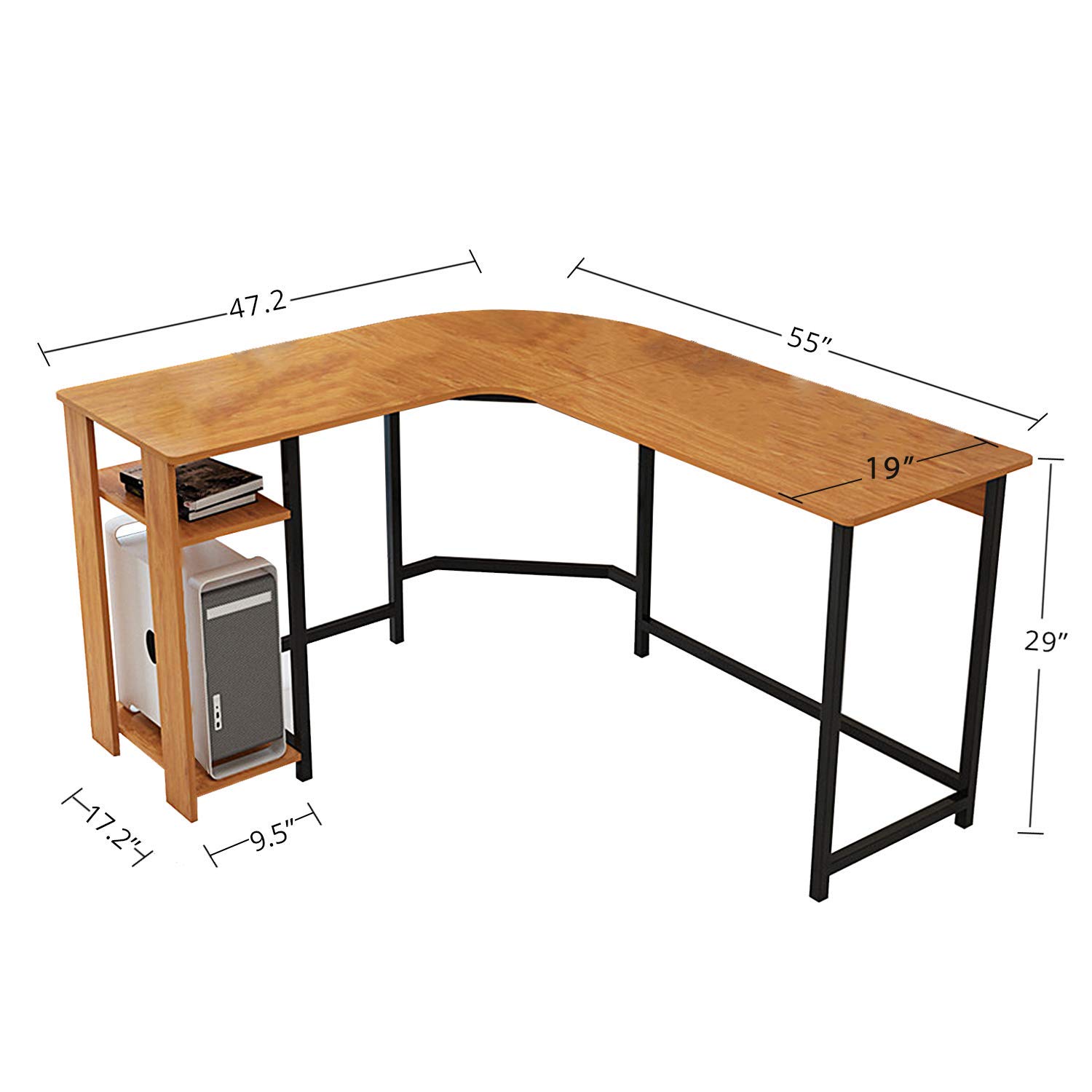 TY ARTS & CULTURE - L-Shaped Corner Desk Gaming Desk PC Table Office Computer Desk with Wood Laptop Black Frame Work Station Study Home Office Furniture | Black