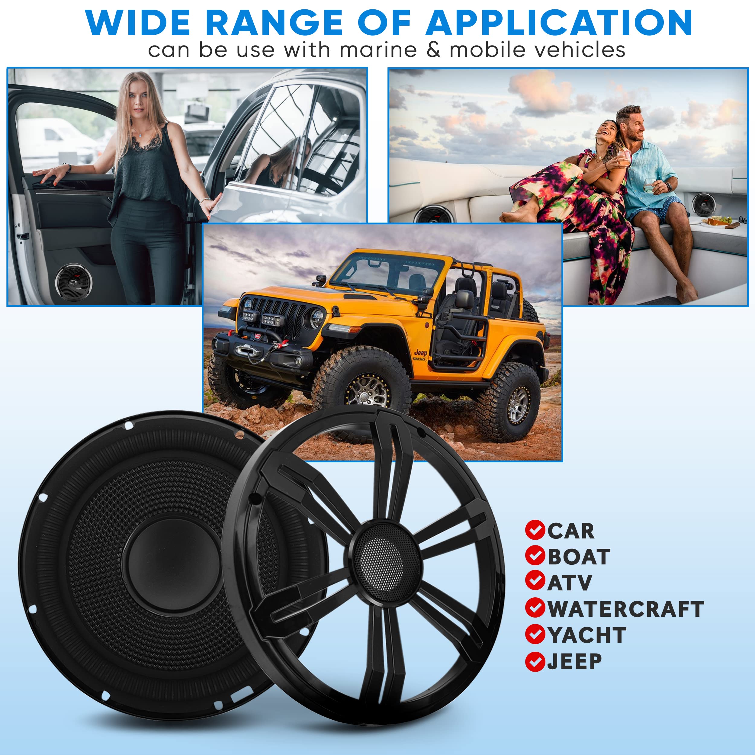 PyleUsa 8β Slim Marine Subwoofer-300W 4 Ohm Waterproof Car Component Speaker System, Low Profile PP Cone w/Rubber Edge, 30 Oz Magnet 1.5" Voice Coil, for Custom Audio Boat Truck Mobile Vehicle (Black)