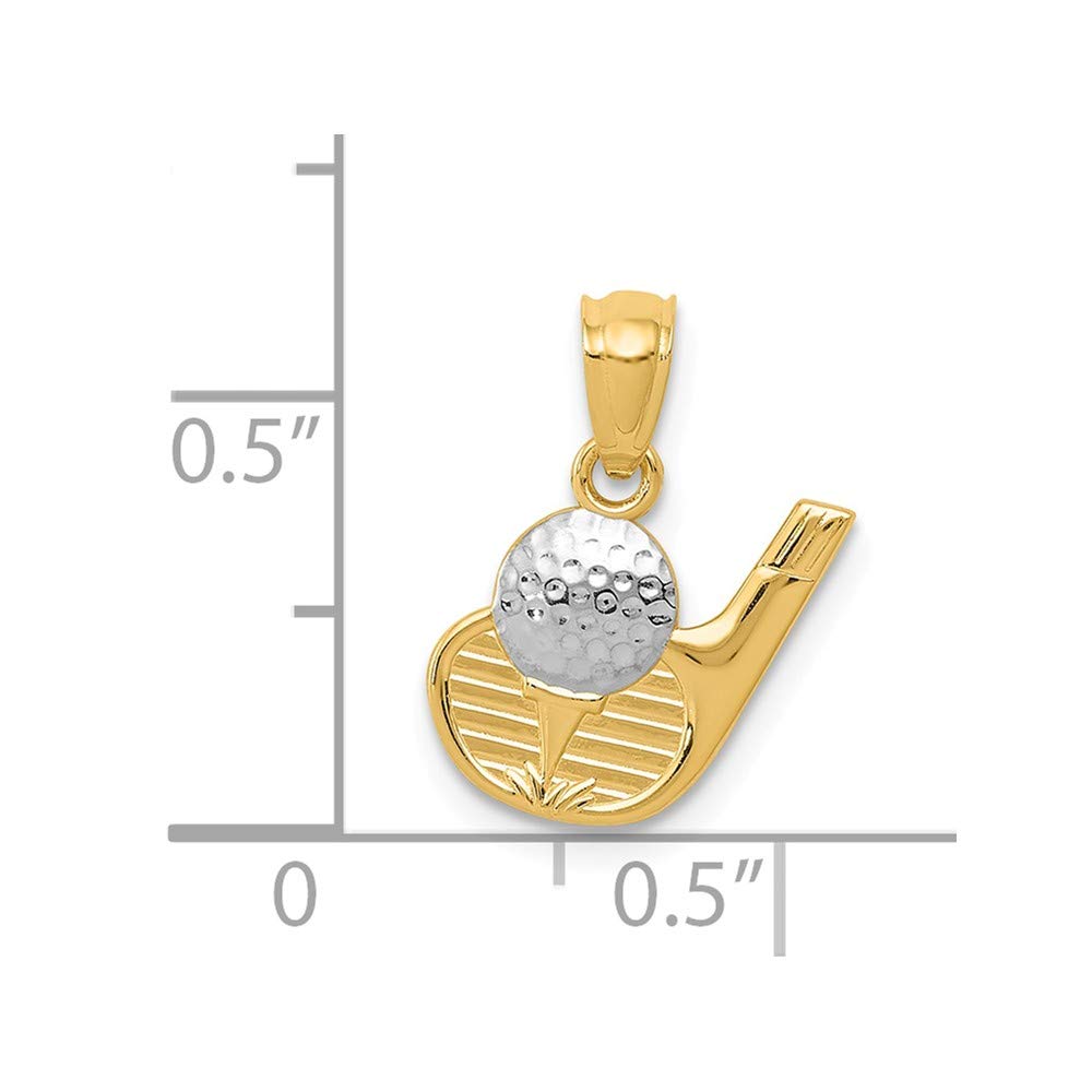 Solid 14k Yellow Gold Two Toned Golf Pendant Charm - 16mm x 12mm