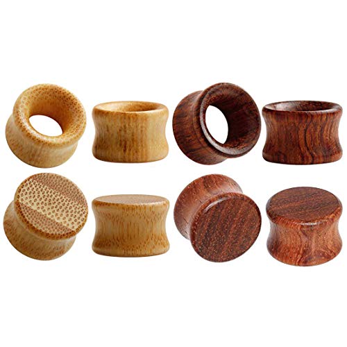 SUPTOP 8pcs Set Natural Wood Tunnels and Plugs for Ear Gauges Vintage Brown Stretcher 0g - 13/16 inch