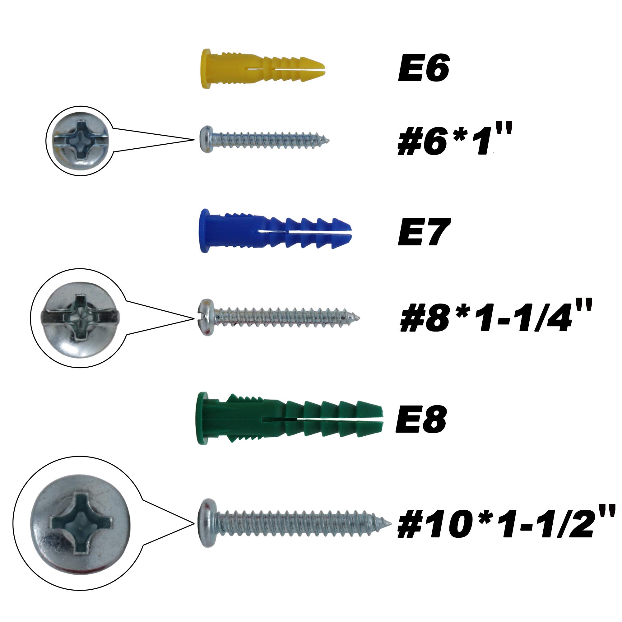 T.K.Excellent Plastic Self Drilling Drywall Ribbed Anchors with Phillips Pan Head Self Tapping Screws Assortment Kit,66 Pieces
