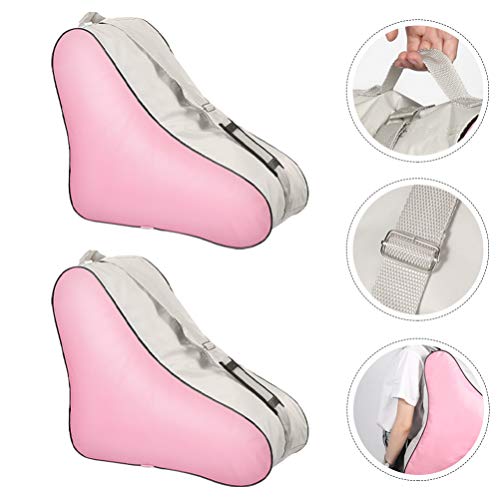 VOSAREA 2PCS Ice Skate Bags Triangle Roller Skates Tote Bag Rollerskates Ice Skating Bags Roller Ski Boot Bag for Ice Skate Protective Gears Kids Adults(Pink)