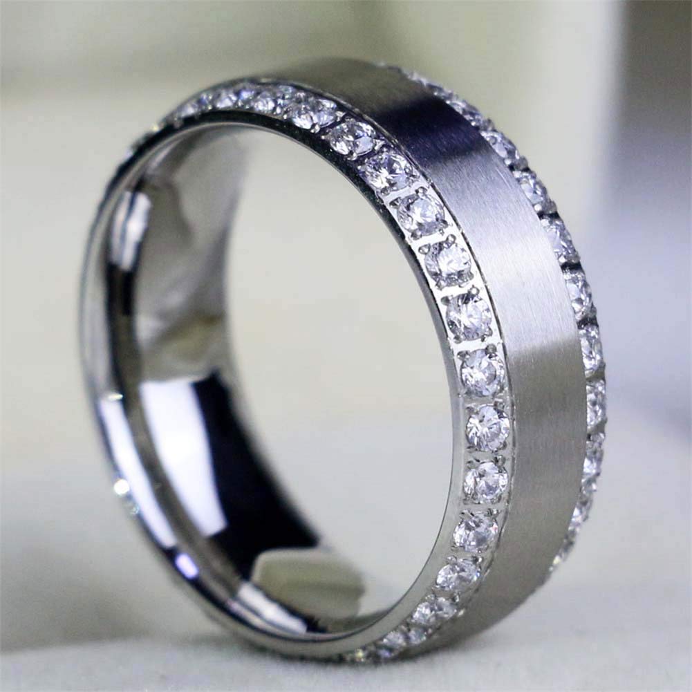 Two Rings His Hers Wedding Ring Sets Couples Matching Rings Women's 2pc White Gold Filled Square CZ Wedding Engagement Ring Bridal Sets & Men's Titanium Wedding Band
