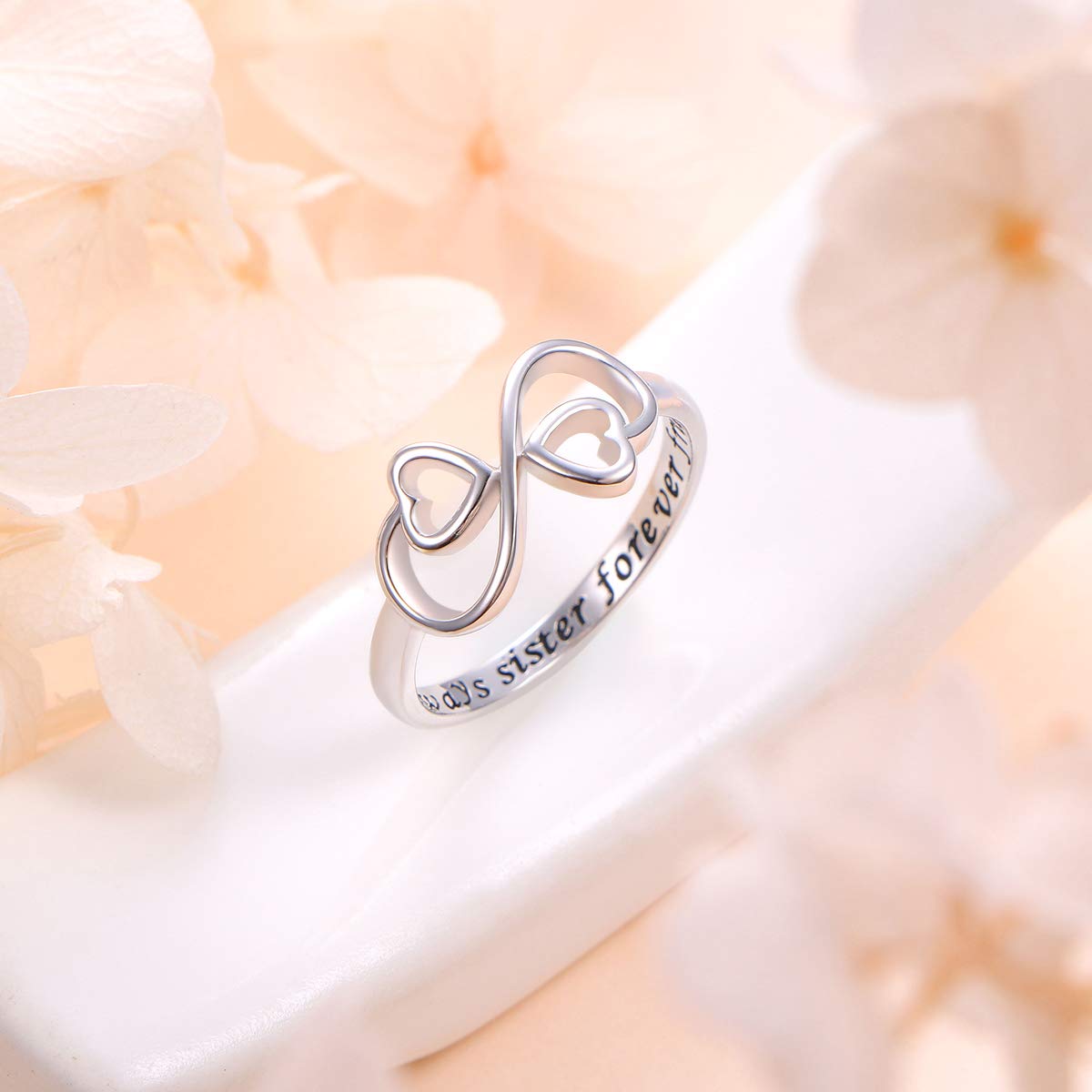 Sterling Silver Engraved Always Sister Forever Friend Heart Infinity Ring for Sister Gift Size 7