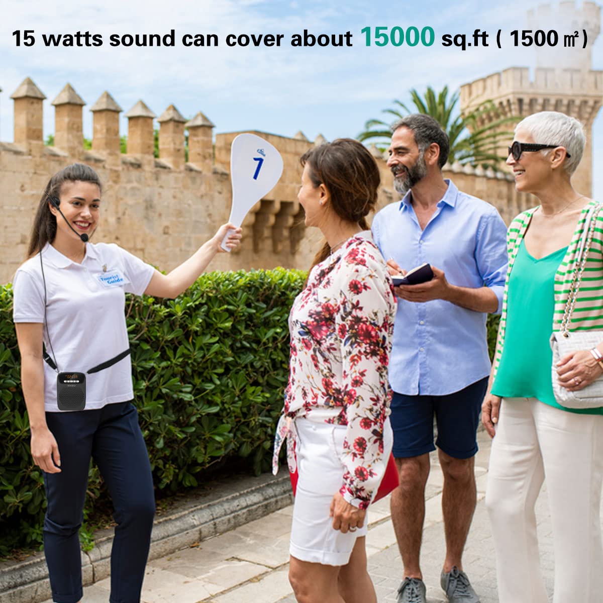 S278 15W Lightweight Portable Rechargeable Mini Voice Amplifier with Headset Microphone Supports Bluetooth/Recording/FM Radio/MP3 for Teachers, Tour Guides and More
