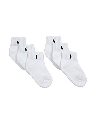 Polo Ralph Lauren Boys Kids Logo Quarter Socks 6-Pack (8-9.5, White)
