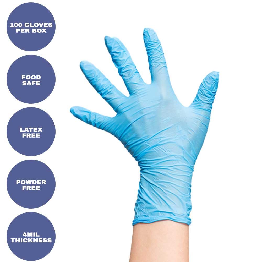 SUNLINE Blue Nitrile Powder Free Medical Examination Gloves (4mil), Medium