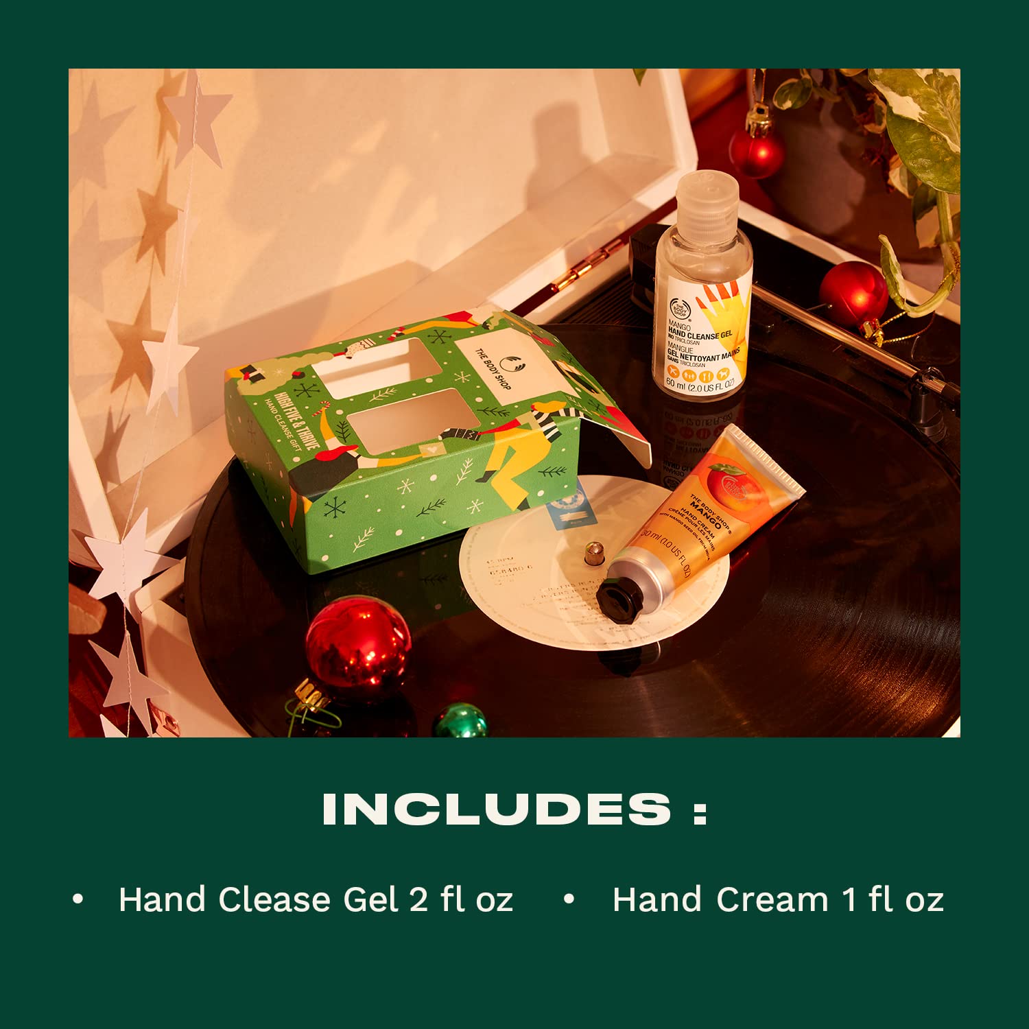 The Body Shop High Five & Thrive Hand Cleanse Gift Set, Vegan, Mango Gel & Hand Cream (2+1 Oz), Fruity