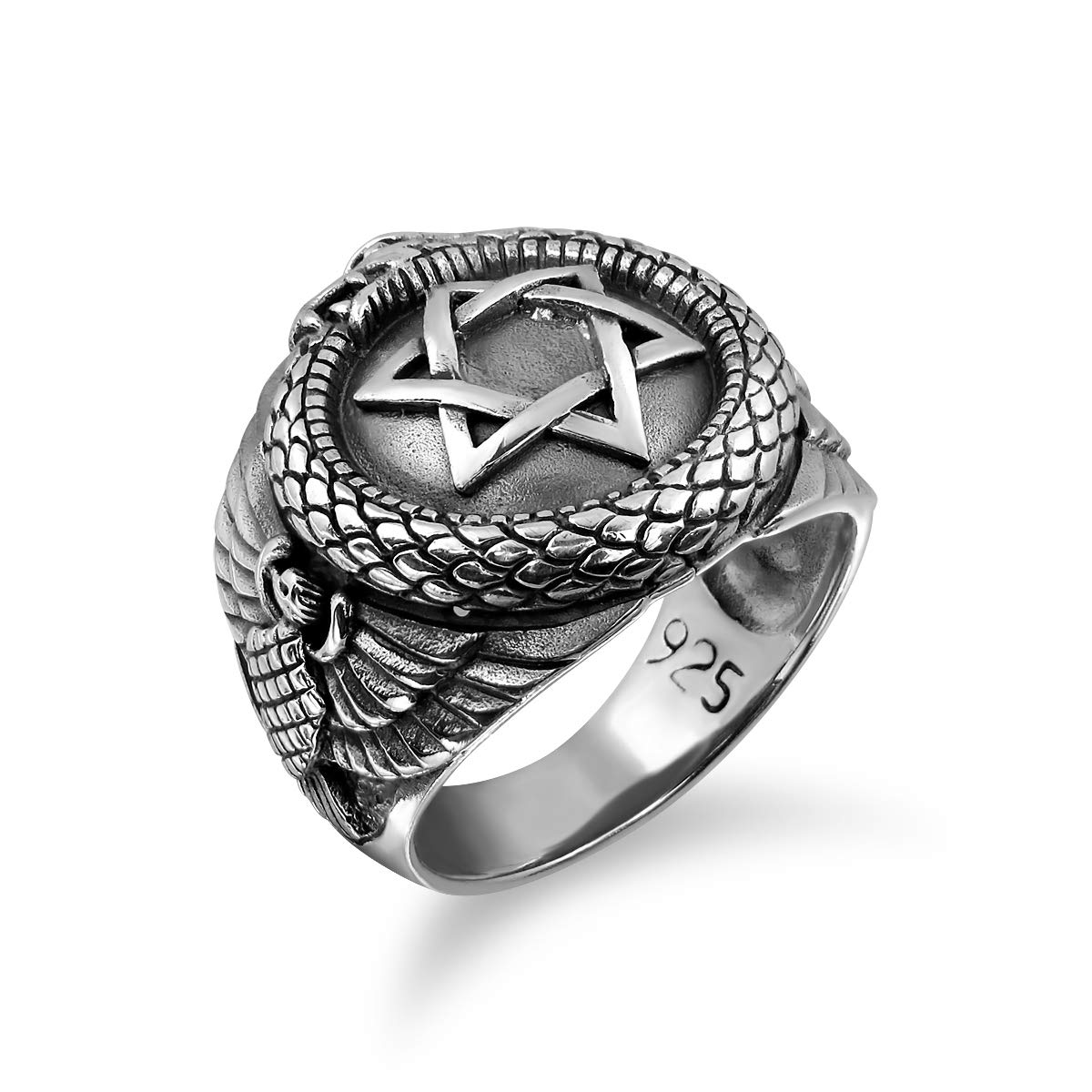 WithLoveSilver 925 Sterling Silver Celtic Snake Serpent Star of David Raven Ring (9)