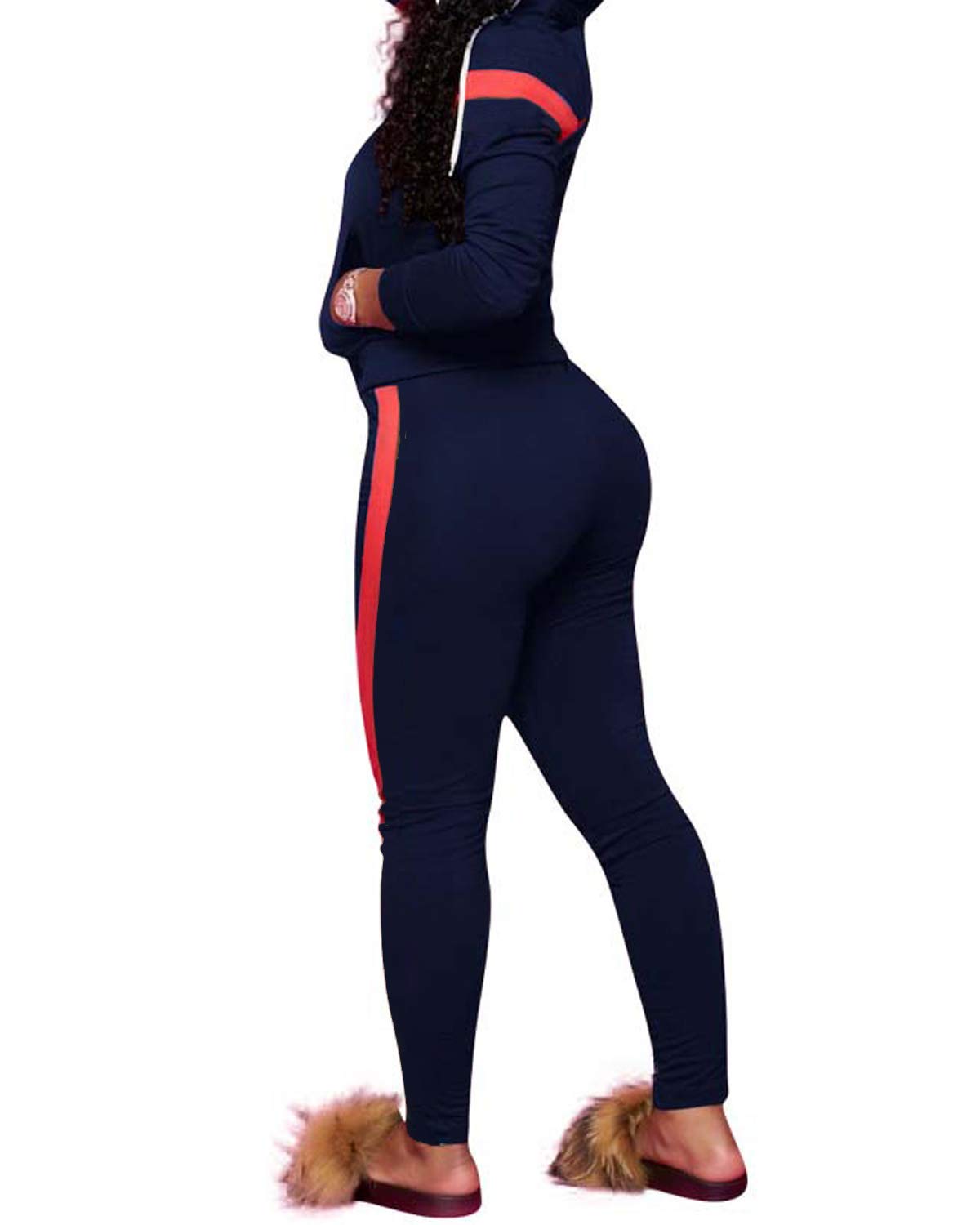 Top-Vigor Women's 2 PCS Plus Size Tracksuit Sets Sweatsuits Outfits Hoodie Sweatshirt and Jogging Sweatpants Suit, A* Navy, Large