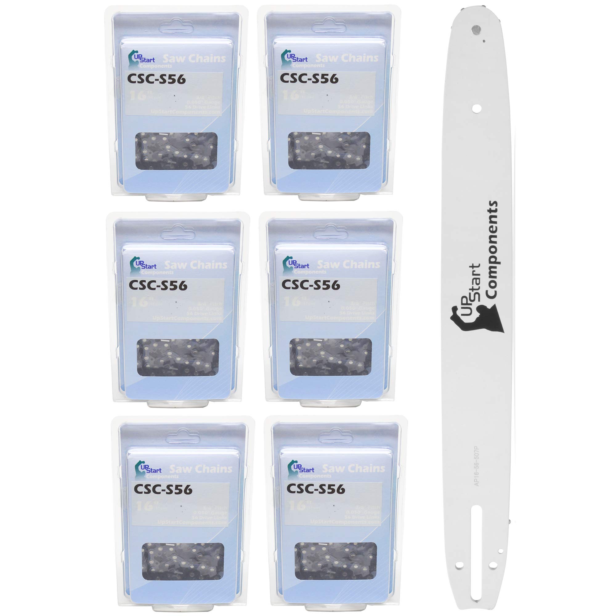 Replacement 16" Single Rivet Bar and 16" Semi Chisel Chain Combo for Echo CS-400 Chainsaw (16" Length, 3/8" Pitch, 0.050" Gauge, 56 Drive Links, 7 Sprocket Nose Tooth) 1 Bar 6 Chains