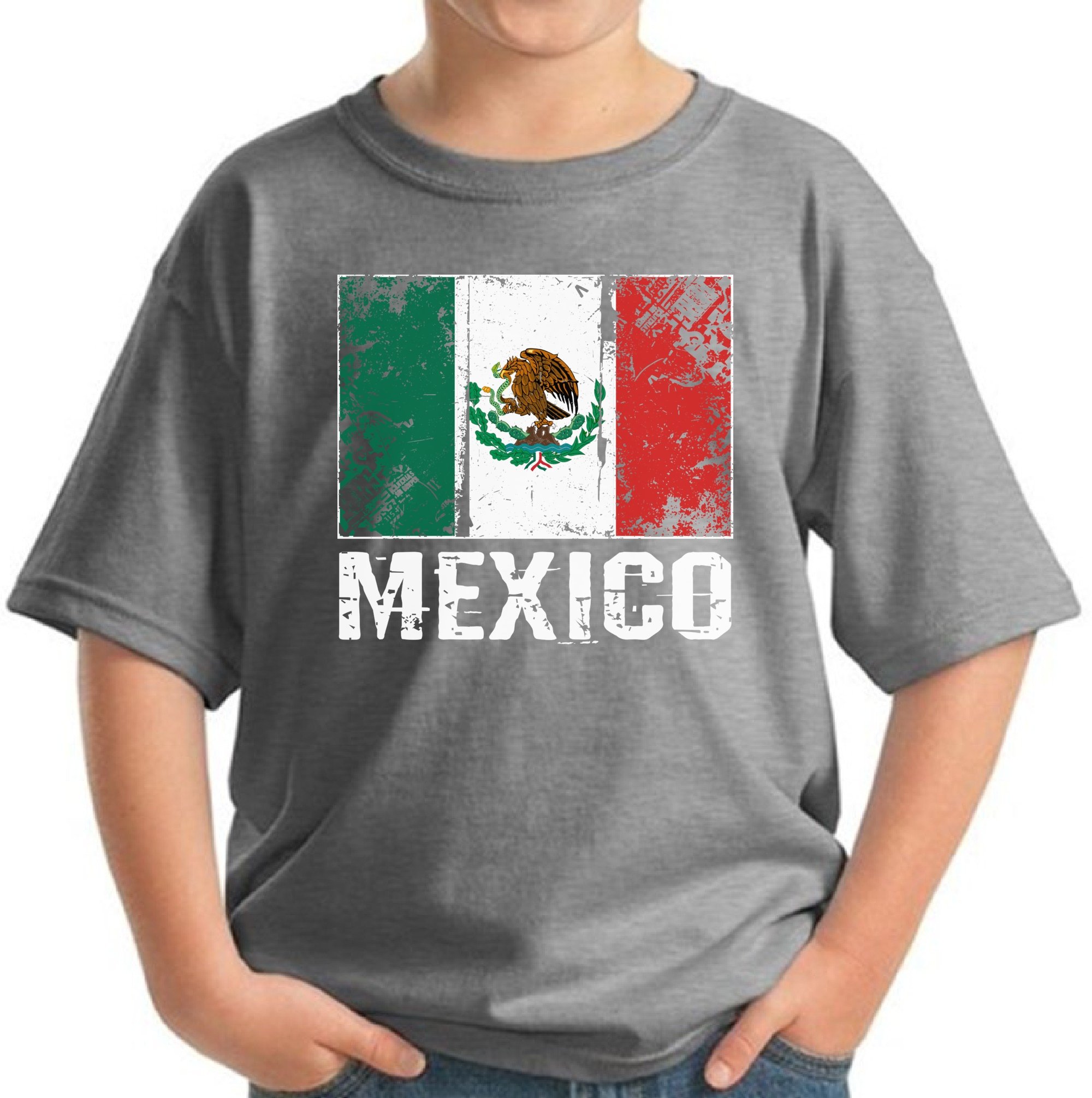 Pekatees Mexican Flag T Shirt for Kids Mexico Shirt Mexican Soccer Youth Shirt Grey S