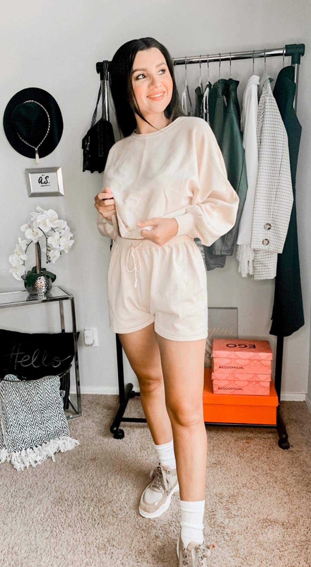ZESICA Women's Casual Long Sleeve Solid Color Knit Pullover Sweatsuit 2 Piece Short Sweater Outfits Sets,White,Small