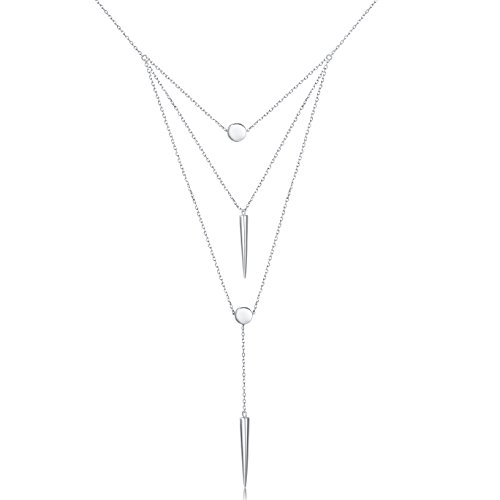 S925 Sterling Silver Multilayer Layered Connected Long Y Triple Pendant Necklace for Women