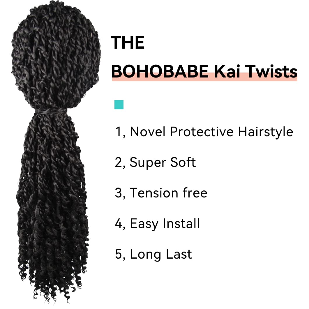 The BOHOBABE 24 Inch Kai Twists Crochet Hair 8 Packs Pre-looped Long Soft Twist With Curly End Pre-twisted Boho Style Crochet Braids(1B)